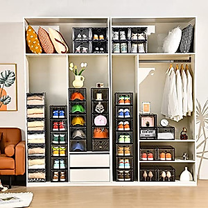 Amllas 10 Pack Shoe Boxes Stackable,Upgraded Sturdy Shoe Storage Boxes with Clear Magnetic Door,Multifunctional Sneaker Storage, Shoe Box Organizer Fit up to US Size 12 Gray(13.8”x 9.84”x 7.1”)