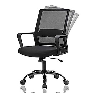 Office Chair Ergonomic Desk Chair, Mid Back Mesh Computer Chair- Executive Office Chair Rolling Swivel Adjustable Stool,Modern Task Chair with Armrests Lumbar Support Wheels for Woman Girls,Black