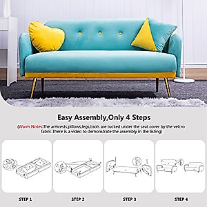 Betoko Tufted Velvet Loveseat Sofa Stylish Color Block Love Seats Couches Cute Cotton Candy Loveseat Sofas for Living Room Bedroom with Golden Metal Legs and Side Pockets (Light Blue)