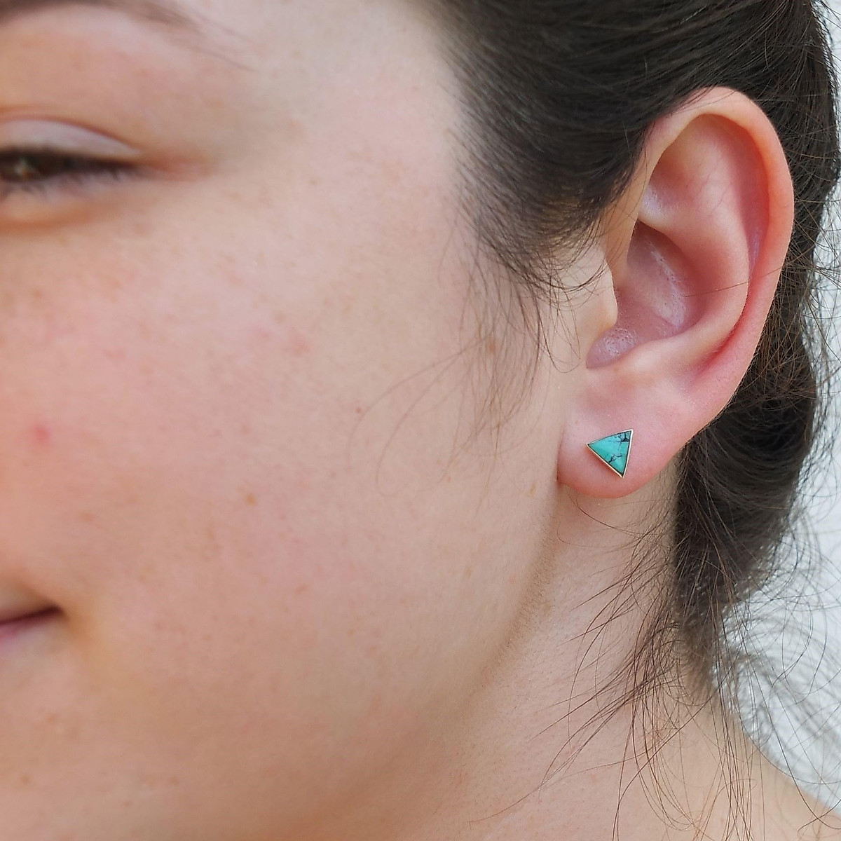 Handmade Turquoise Gemstone Square 5mm Stud Earrings, 925 Sterling Silver Studs for Women, Cartilage Earring, Tarnish & Water Resistant, By Miya Jewelry Creations