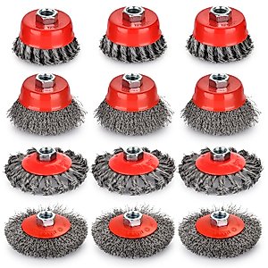Wire Wheel for Angle Grinder 12 Pack, Coarse Crimped Wire Wheel Brush Wire Cup Brush 4 1/2 Angle Grinder Wire Wheel, Angle Grinder Attachments with 5/8-11unc Threaded Arbor