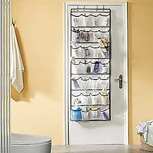 YOUDENOVA 28 Extra Large Mesh Pocket Over-The-Door Shoe Organizer - Closet Space Saver with 4 Metal Hooks for Sneakers, High Heels and Slippers - Fits Behind Doors - White