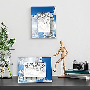 Yzrwebo Japanese Zen 5x7 Picture Frame Gray Stones Orchid Wood Photo Frames High Transparent Horizontal and Vertical Tabletop Display or Wall Mounting for Family Home Gallery Office