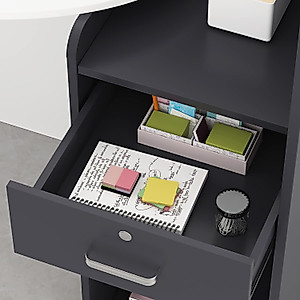 ECACAD Reception Desk with Lockable Drawer and Open Shelves, Office Desk Reception Counter Table, Dark Grey and White (50”W x 22.2”D x 43.3”H)