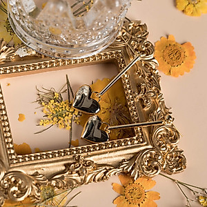 Cowlyn Heart Earrings Love Pendant Long 925 Silver Needle 14K Gold Dangle Drop Stud Cute Jewelry Valentines Day Gift for Women