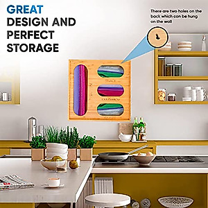 Bamboo Ziplock Bag Storage Organizer for Kitchen Drawer And wall mounted, Openable Bamboo Ziplock Baggie Holder With Easy To Slide Out Cover, 13" L 12" W 3" H