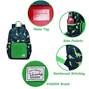 VASCHY Cute Dinosaur Backpack and Large Insulated Lunch Bag Bundle
