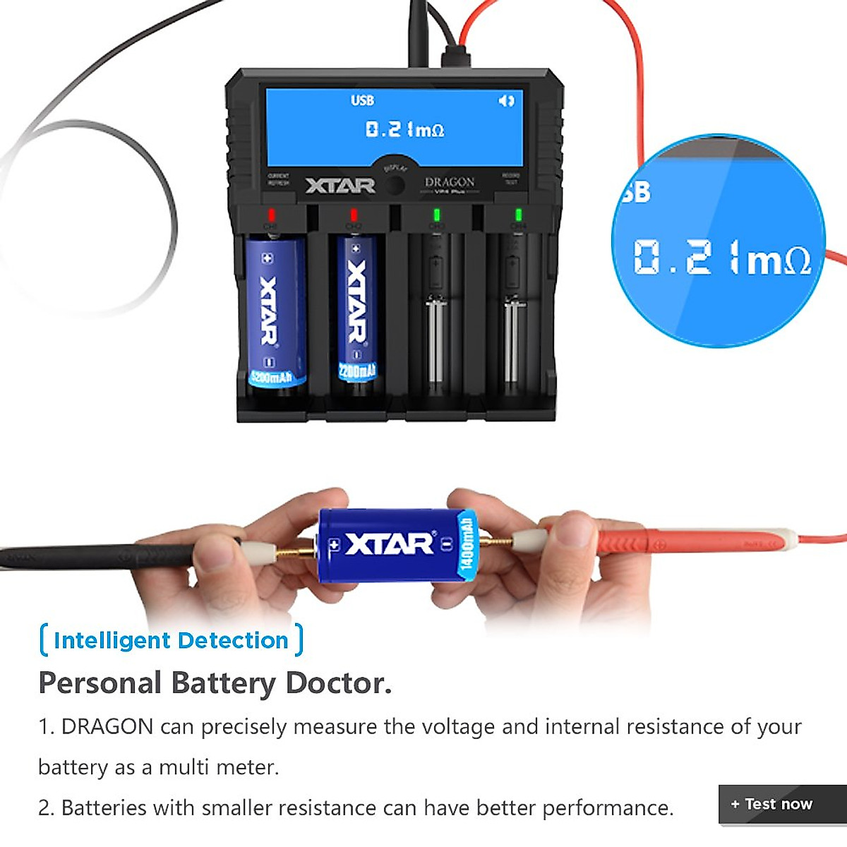 LCD Display Speedy Universal Battery Charger, XTAR DRAGON VP4 Plus Smart Charger with Probes Car Charger for Rechargeable Batteries Ni-MH Ni-Cd A AA AAA SC, Li-ion 18650 26650 26500 22650 18490 17670