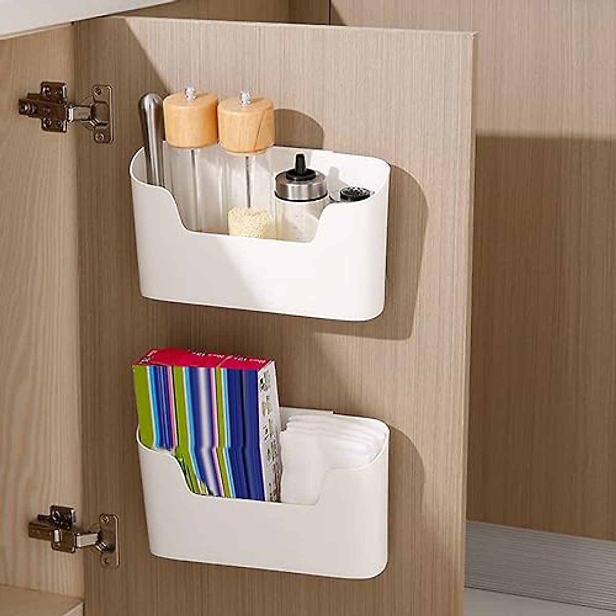 YESBAY Wall Mount Organizer Rack Wall Storage Box Floating Shelves Multi-Purpose Self-Adhesive Storage Box Sturdy Reusable Organizer for Doors Walls Refrigerators Bathroom Kitchen White