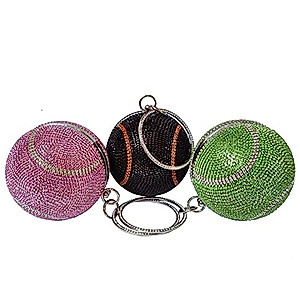 Women Baseball Shaped Clutch Pink Evening Purse Rhinestone Round Ball Crystal Evening Bag Clutch Handbag for Wedding Party (Pink)