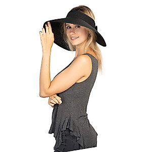 Sun Visor Hats Summer Wide Brim Clip on Beach Adjustable Large Brim Cap Golf Hat for Women… Black