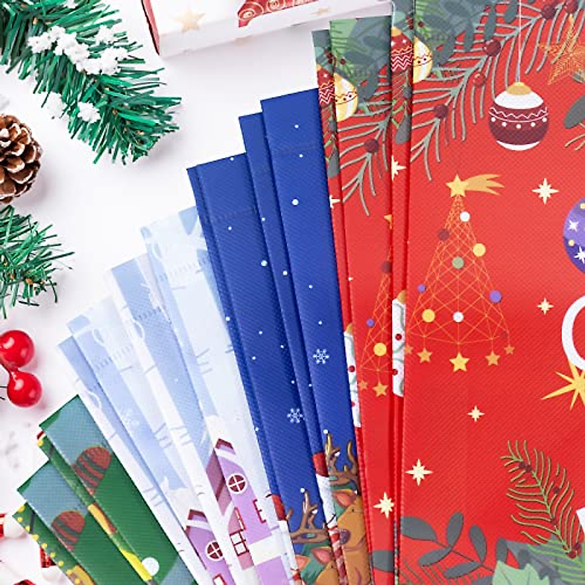 Large Christmas Gift Bags with Handles, Reusable Christmas Grocery Tote Bags for Christmas Holiday Gift Groceries Shopping Xmas Party Supplies, 8 Pack