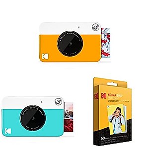 Kodak Printomatic Digital Instant Print Camera (Yellow) & Printomatic Digital Instant Print Camera (Blue) Print Memories Instantly & 2"x3" Premium Zink Photo Paper (50 Sheets) (Pack of 1)