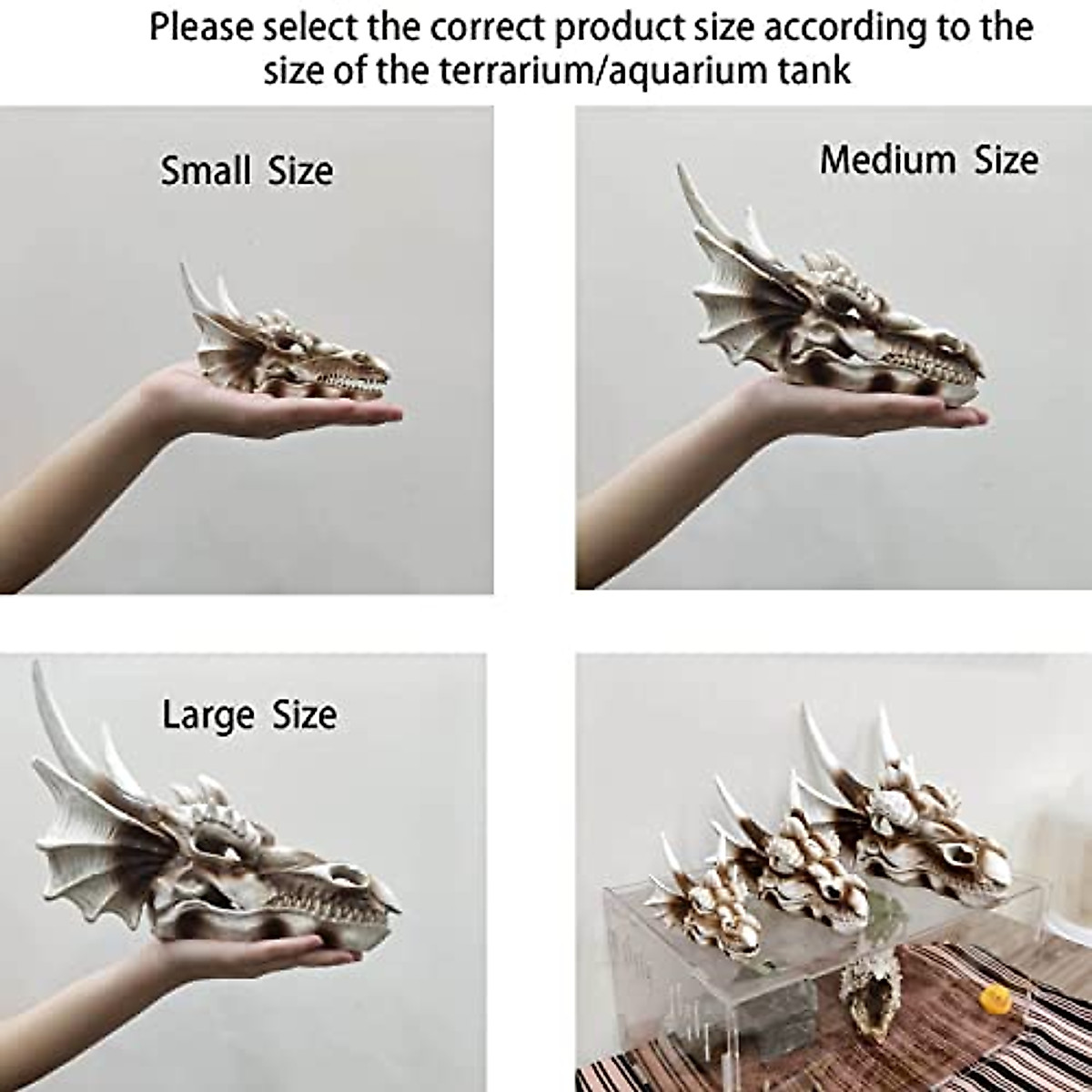 AzjioLi Aquarium and Fish-Tank Decorations Reptile-Hide Terrarium-Décor - Dragon Imitation Skull Model(Medium)