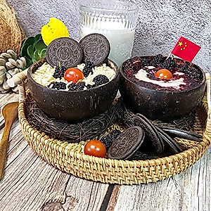 Hovico 3pcs Coconut Bowls with Spoons, 100% Natural Handmade Kitchen Utensils Bowl Polished with Coconut Oil Eco-Friendly Coconut Bowl Durable Lightweight Useful