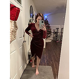HUHOT Fall Wedding Guest Dresses for Women Velvet Wedding Guest Fall Cocktail Party Winter Fall Wedding Guest Dresses 2023 Wine Red