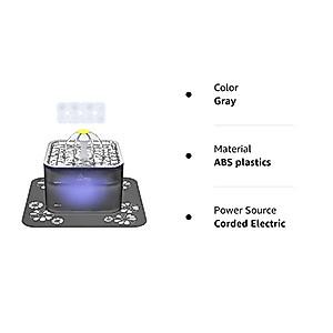 Crystal Cat Water Fountain Stainless Steel, 100oz/3L Pet Fountain with Transparent Base and LED Light, 3 Replacement Carbon Filters and 1 Foam Filter(Grey)