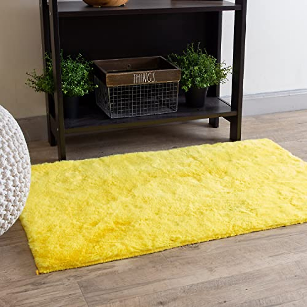 Super Area Rugs Ultra Soft Faux Rabbit Fur Chair Couch Cover Area Rug for Bedroom Floor Sofa Living Room, Yellow, 2 x 3 Feet