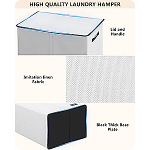 SOLEDI Laundry Hamper with Lid - 100L XL - Large Laundry Basket with Removable Bag, Collapsible Laundry Baskets, Convenient Storage - Hampers for Laundry for Bedroom, Bathroom, Closet, Dorm, Off-White