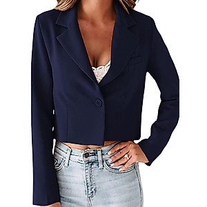 Dokotoo Women's Blazer Suit Open Front Cardigan Long Sleeve Jacket Casual Office Cropped Blazer Blazers for Women Business Casual Blue M