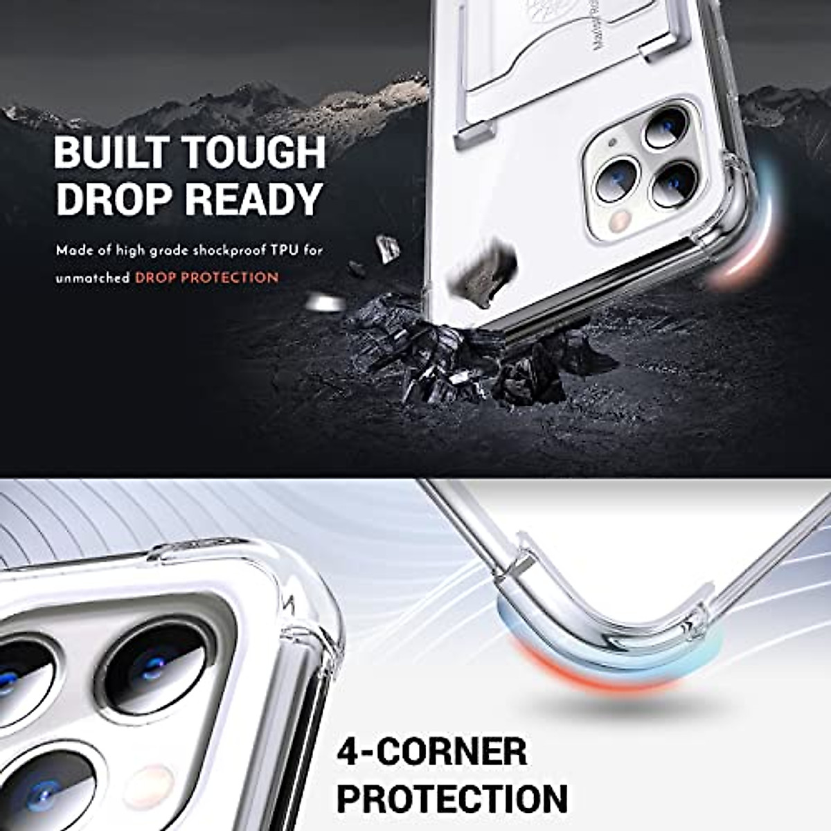 Shields Up Designed for iPhone 11 Pro Case, Minimalist Wallet Case with Card Holder [3 Cards] & Ring Kickstand/Stand, [Drop Protection] Slim Protective Cover for Apple iPhone 11 Pro (5.8 inch) - Clear