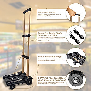 Folding Hand Truck, Dolly for Moving Foldable Hand Cart with 88 LBS Loading Capacity and 4 Heavy Duty Wheels Dolly Cart for Luggage, Personal, Travel, Moving and Office Use