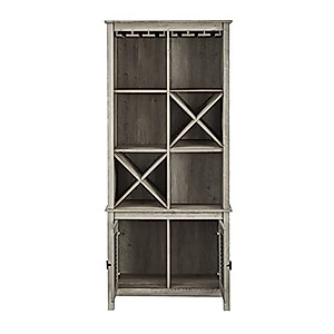 Home Source Bar Cabinet Bookshelf with Wire Mesh Doors in Stone Grey