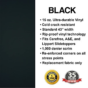 The ShadePro RV Slideout Topper - 140" to 163" Trim to Fit Slide Out Awning Fabric Replacement for RVs and Campers - Ultra-Durable Vinyl Fabric (Black)
