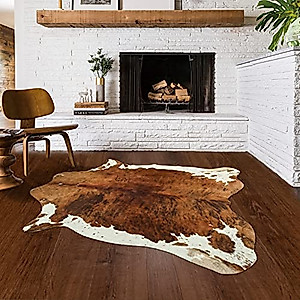 DweIke Faux Cowhide Rug 5.2ft x 6.2ft/158x190cm, Large Size Faux Fur Animal Cow Print Carpet for Bedroom, Living Room, Office, Home Decor Mat, Cowhide Rug, Brown