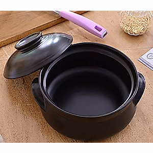 TIKUSAN Korean Ceramic Cooking Hot Pot Dolsot Bibimbap Stone Bowl, Korean Soup Food Earthenware with Lid 1.7 quarts