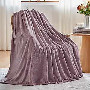 NEWCOSPLAY Super Soft Throw Blanket Premium Silky Flannel Fleece Leaves Pattern Lightweight Blanket All Season Use (Light Purple, Throw(50"x60"))