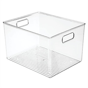 mDesign Large Plastic Storage Organizer Container Bin, Closet Organization for Hallway, Bedroom, Linen, Coat, and Entryway - Holds Clothing, Blankets, and Accessories, Ligne Collection, Clear