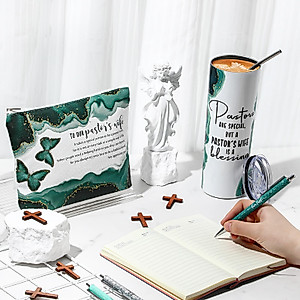 Watersay 6 Pcs Pastor's Wife Appreciation Gifts 20oz Marble Tumbler Makeup Bag A6 Journal Ballpoint Pens Christmas Inspirational Christian Gifts for Pastor and Pastor's Wife Women Godmother(Green)