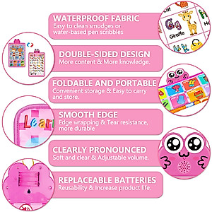 Electronic Interactive Double-Sided Alphabet Wall Chart, Talking ABC & 123 & Music & Learning Poster, Educational Toddlers Toys for Ages 2-4 and Up Kids Gifts, Best for Preschool Boys & Girls(Pink)