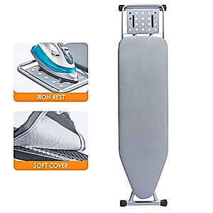 BKTD Ironing Board, Heat Resistant Cover Iron Board with Steam Iron Rest, Non-Slip Foldable Ironing Stand. Heavy Sturdy Metal Frame Legs Iron Stand(13 * 34 * 53 Inches) Silver Gray Color