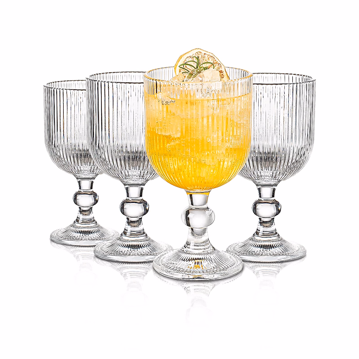 Vintage Wine Glasses Set of 4, 12 oz Glass Drinkware Sets, Ripple Drinkware Embossed Unique Vintage Glasses Drinking, Vertical Line Goblet Glasses, Water Goblets, Wedding, Party, Dinner, Bar