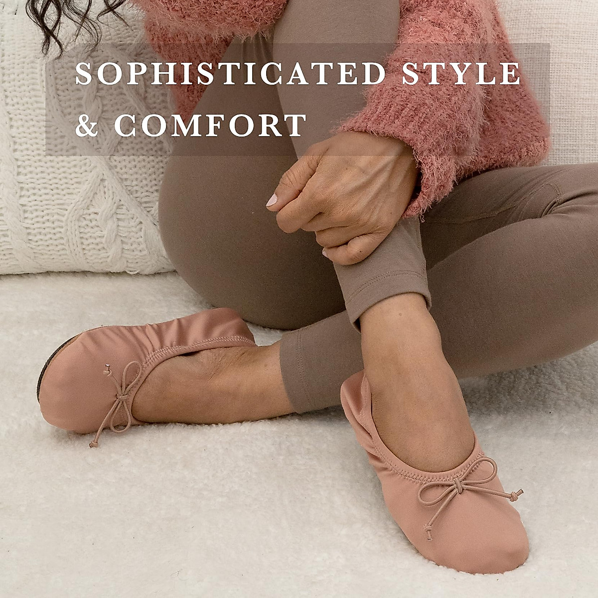 isotoner Women's Satin Ballerina Slippers with Soft Tie Bow and Suede Sole Ballet Flat, Navy Blue, 9.5-10.5