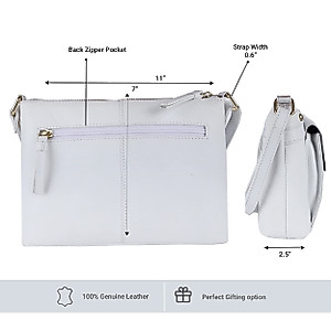 LEDERBUCK Lucy Small Soft Leather Sling Crossbody Handbags- Double Zip Premium Sling Crossover Shoulder Bag for Women (White)