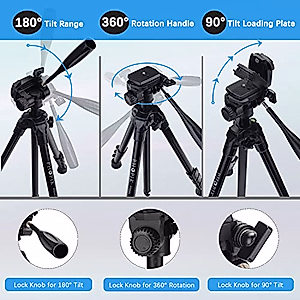 PHOPIK Camera Tripod, 56” Cell Phone Tripod with Phone Holder, Extendable Video Tripod with Quick Release Plate,Compatible with All Cameras, Cell Phones, Projector, Webcam, Spotting Scopes