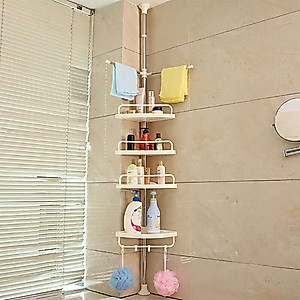 Dodoam 4 Tier Bathroom Corner Shower Rust Proof Telescopic Rod Storage Rack Organizer for Bathtub Shampoo Storage, 43 to 122 Inch Height