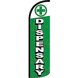 4 Less Co DISPENSARY Windless Swooper Flag Feather Banner Sign 3x11.5 ft Tall (Flag Only) gq