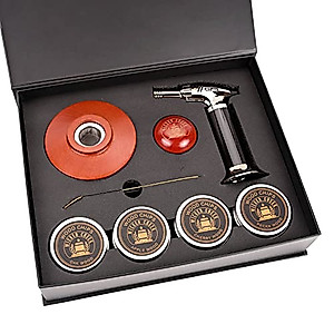 Wicker Creek Supply Cocktail Smoker Kit - Whiskey, Bourbon, or Old Fashioned Smoker Kit with 4 Wood Chips for Cocktail Smoker, Drink Smoker with Lid, Torch, Spoon, Brush - Packed in Magnetic Box (No Butane)