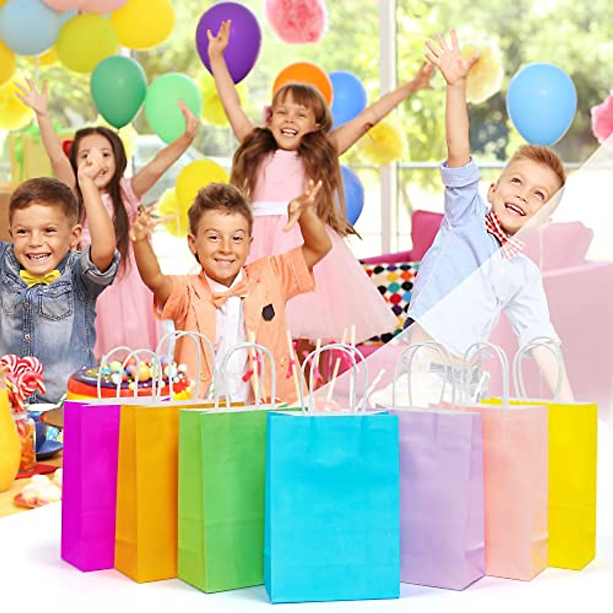 ADIDO EVA 12 PCS Small Gift Bags Blue Kraft Paper Bags with Handles for Party Favors (8.2 x 6 x 3.1 In)