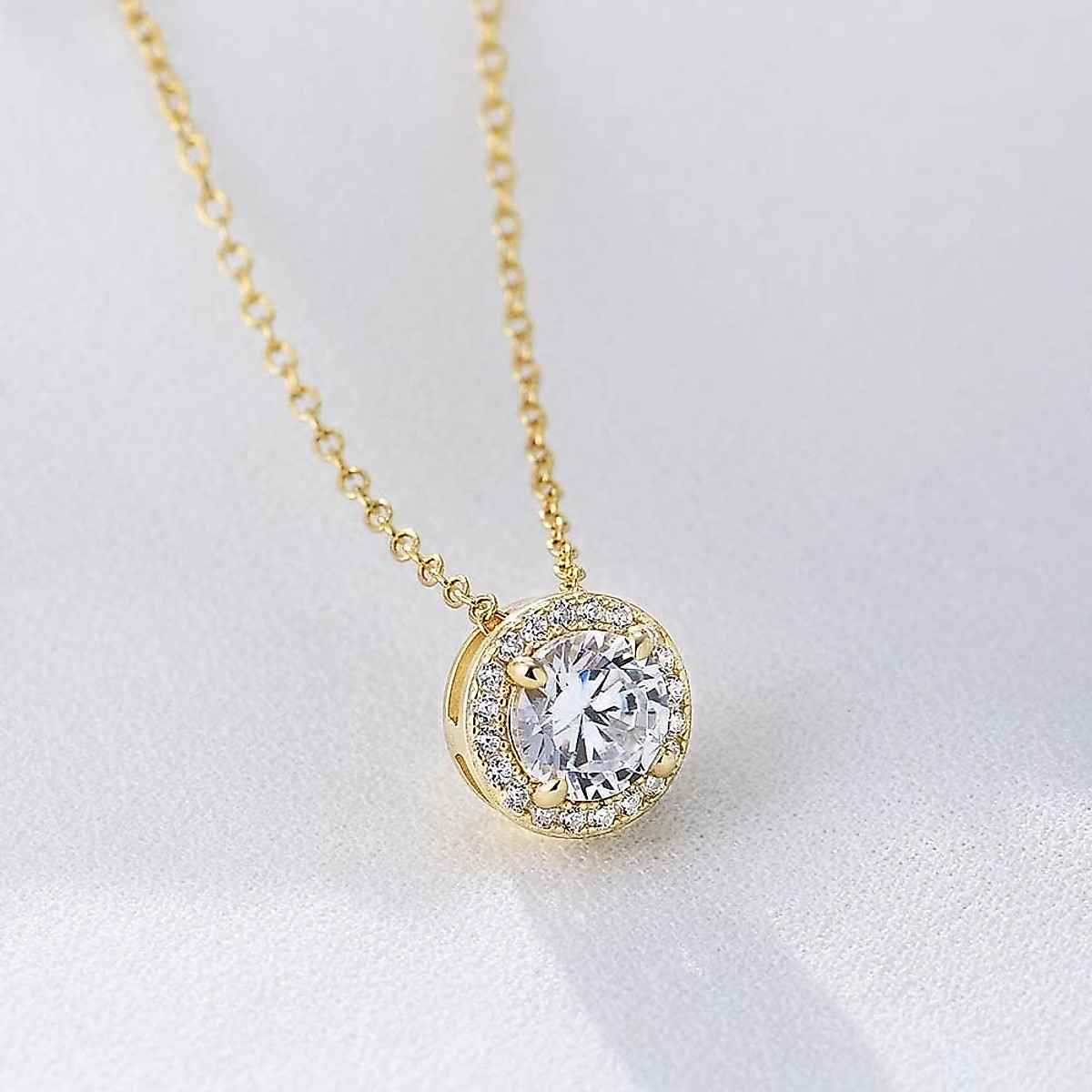 Hroevc Cubic Zirconia Solitaire Pendant Necklace for Women(Gold)