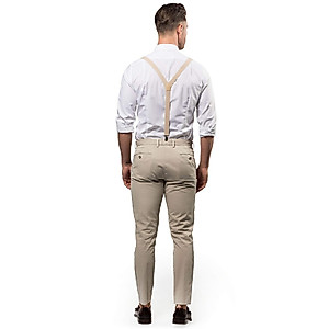 traderplus Men Elastic Suspenders and Bow Ties Set for Wedding, Formal Events (Champagne)