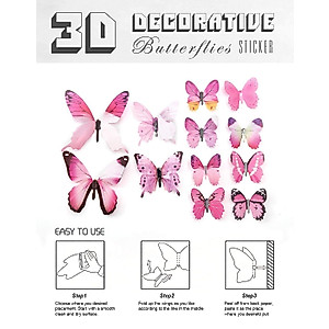 60pcs Butterfly Wall Decor, Plastic Fake Butterflies Wall Art Artware Decorations for Birthday Wedding Christmas Party Decorations, Cake Decorations, Removable Stickers