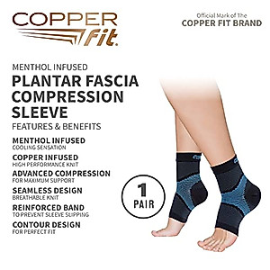 Copper Fit ICE Plantar Fascia Compression Foot and Ankle Sleeve Infused with Menthol, Large/X-Large, 1 Pair
