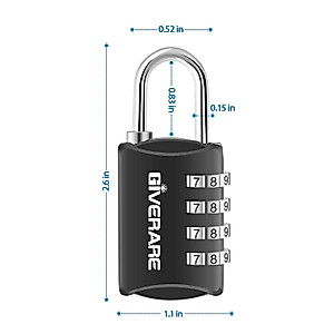 GIVERARE 4 Pack Combination Lock, 4-Digit Padlock Keyless, Resettable Luggage Locks for Backpack, Gym & School & Employee Locker, Weatherproof Travel Lock for Fence, Backyard Gate, Hasp, Case-Black