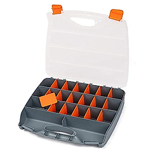 Makitoyo Hardware Storage Box Tools Organizer Container with Handle and Clear Lid, 21 Adjustable Compartments and 2 Fixed Sections,Perfect for Screws,Nuts, Bolts and Small Parts,15"L x 12.9"W x 2.9"H