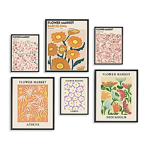 Abstract Minimalist Wall Art - Mid Century Modern Decor - Flower Market Poster Print - Abstract Art - Museum Gallery Wall Art Set - Preppy Aesthetic Pictures - Danish Pastel Art Print - Set of 6